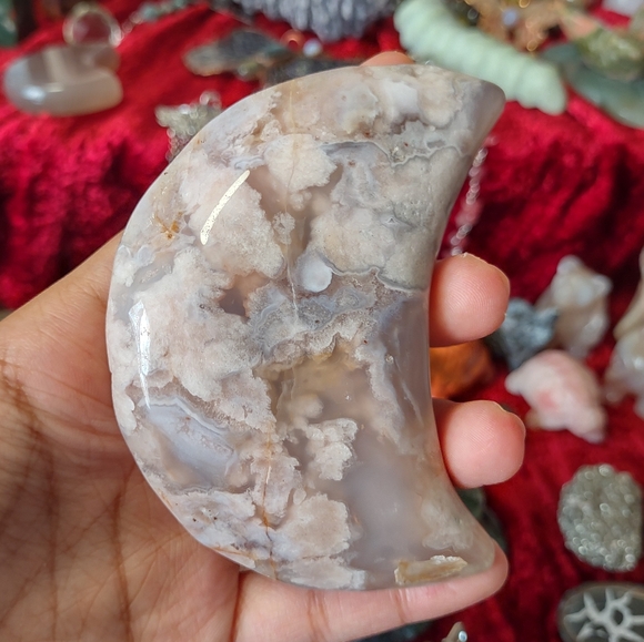 Art | Flower Agate Crescent Moon Stone | Poshmark